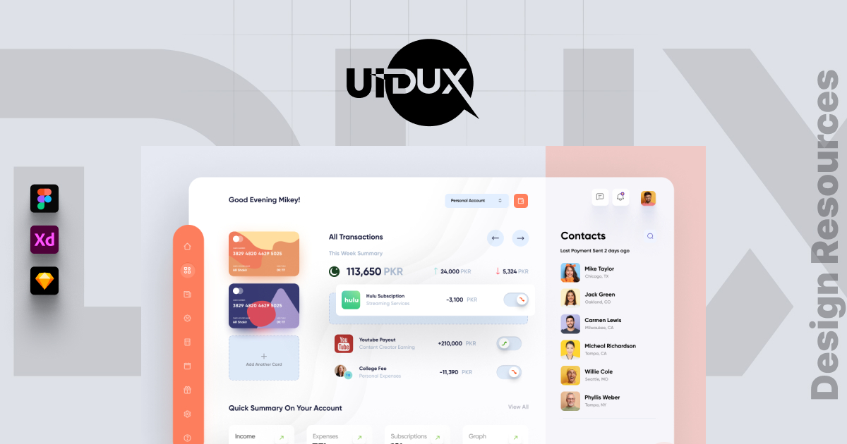 Xoya - FInance App Dashboard UI Template | Adobe XD Resources | UIDux